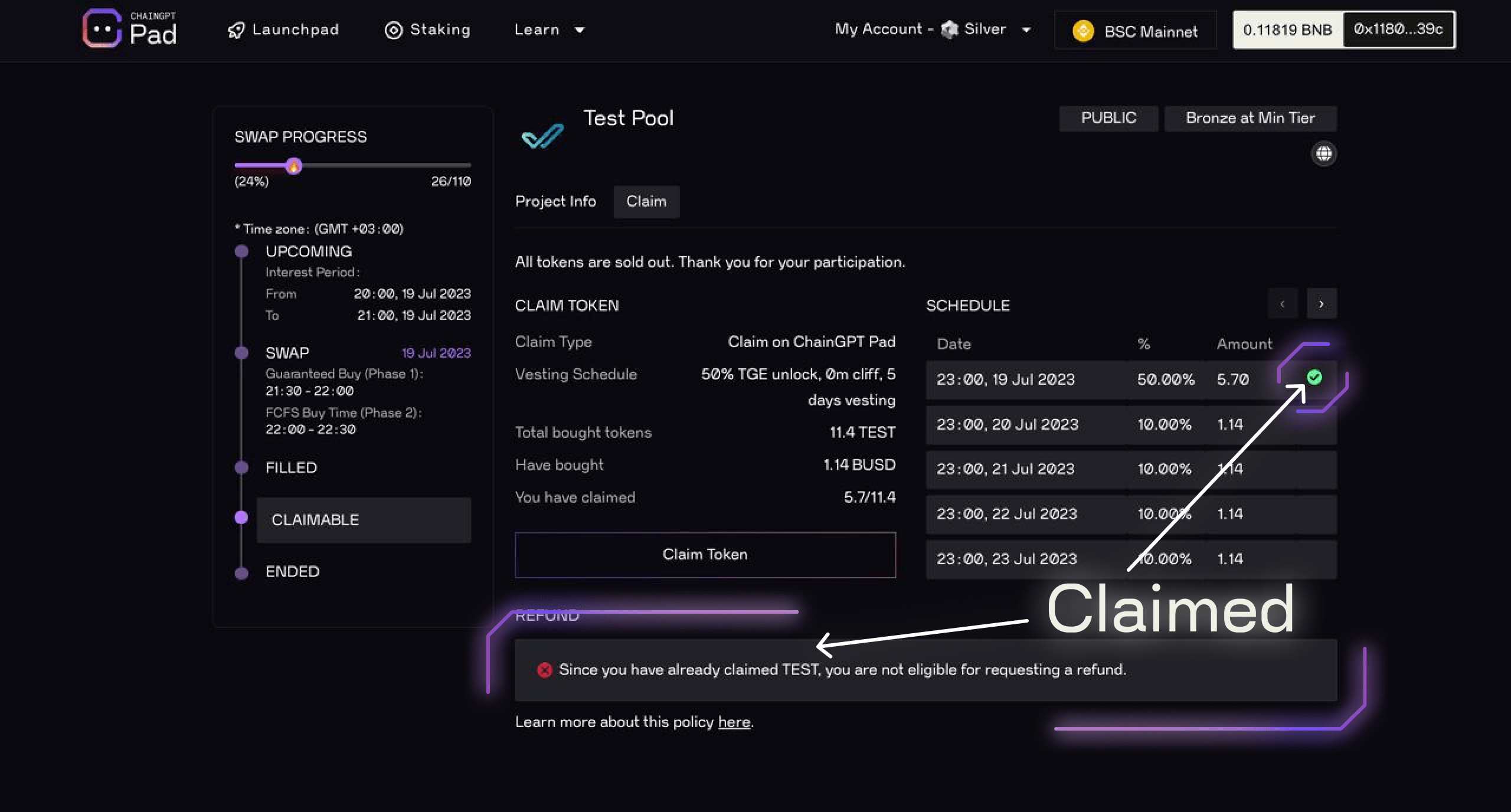 ChainGPT Pad — Token Claims and Refund Requests
